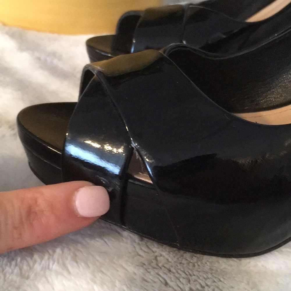 Via Spiga Black Patent Peep Toe Pumps - Gem